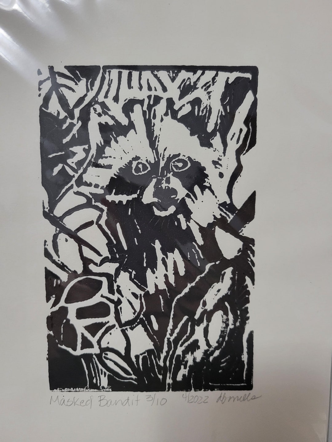 Wily Masked Bandit Raccoon Linoleum Block Print - Etsy