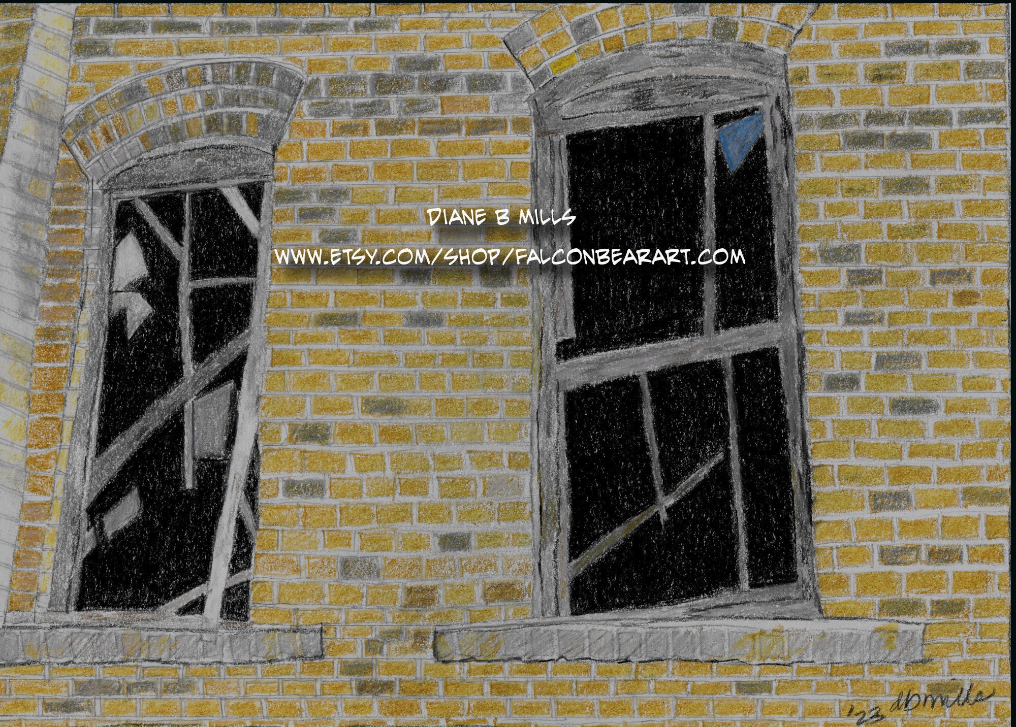 Original Colored Pencil Drawing of Old Building Symbolizing Broken ...