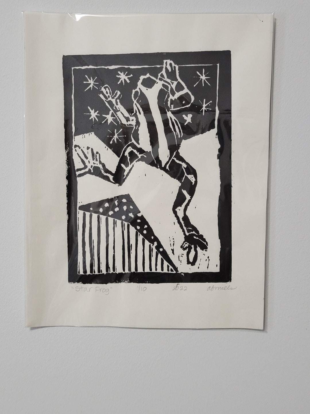 Original Linoleum Block Print of a Frog - Etsy
