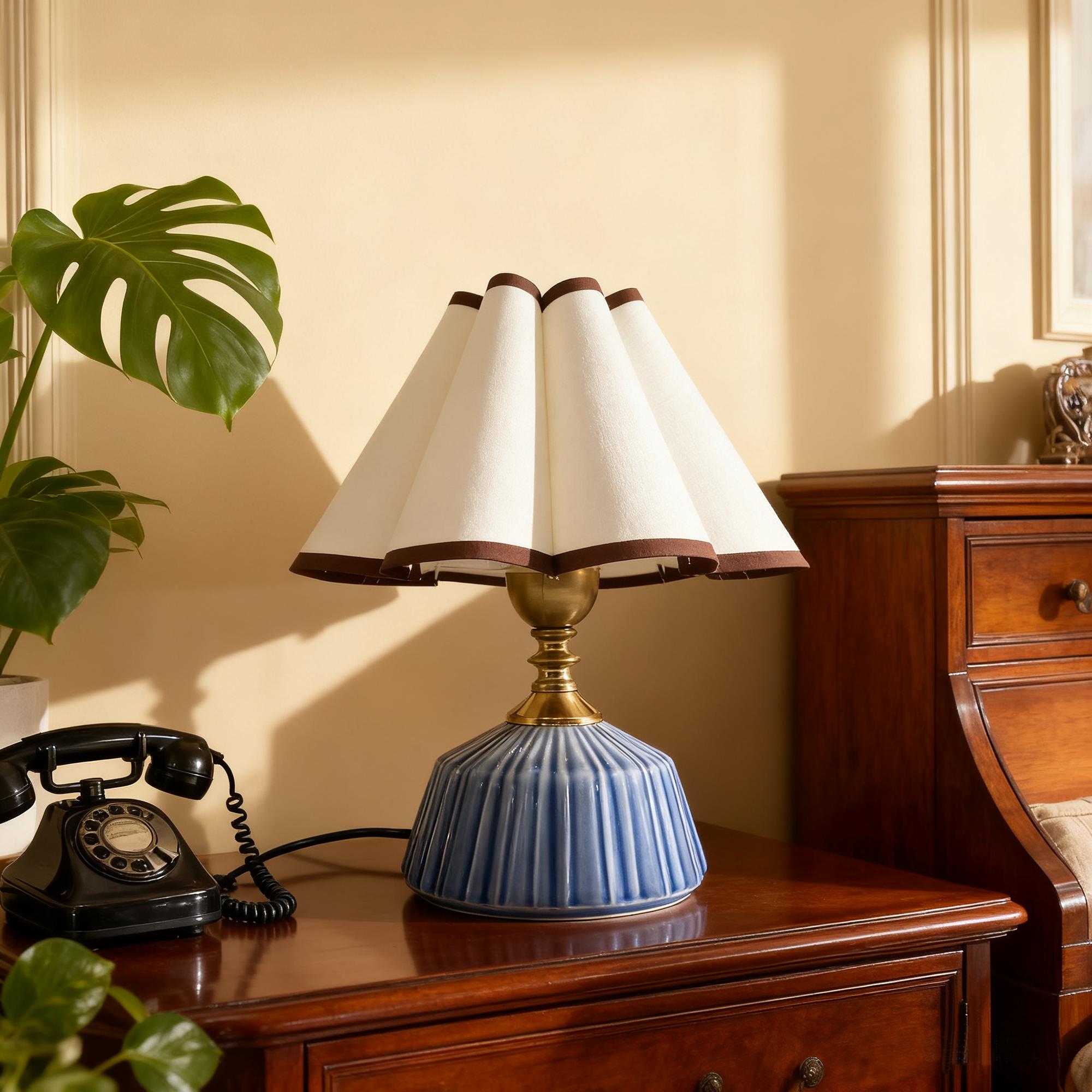 Handmade Ceramic Table Lamp: Beige Fabric Shade, Modern Bedside ...