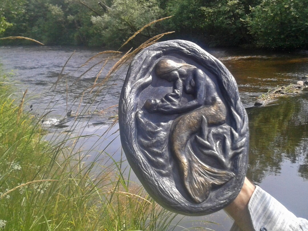 Mermaid, River Madonna and Baby, Naiad Wall Hanging, Original Art Work ...