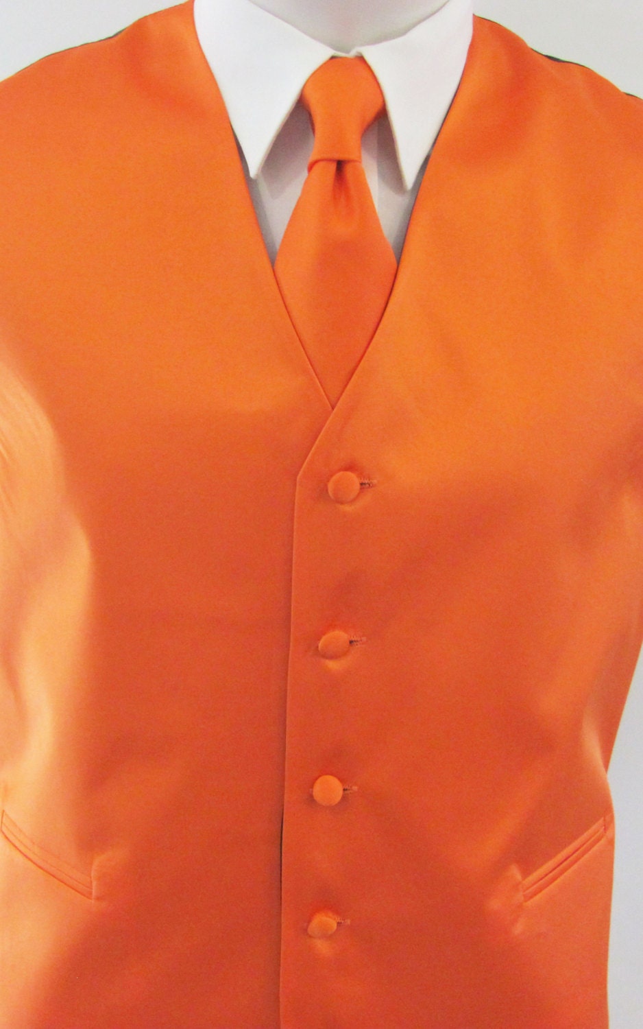 Mens Vest Orange With Covered Buttons Vest Comes With Matching Tie and ...