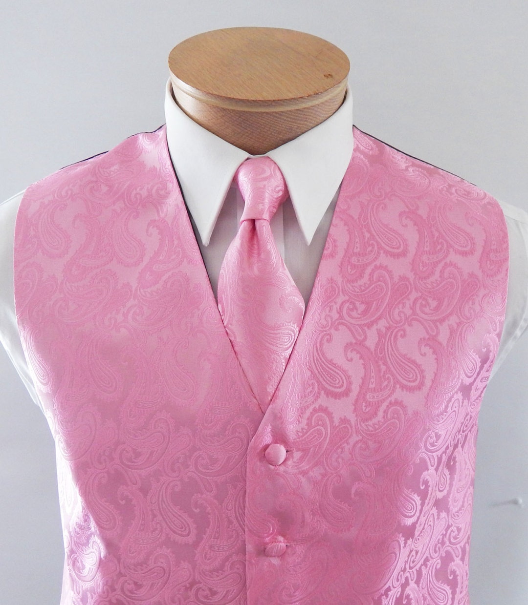 Mens Vest Medium Pink Tone on Tone Satin Paisley Vest Tie and Pocket ...