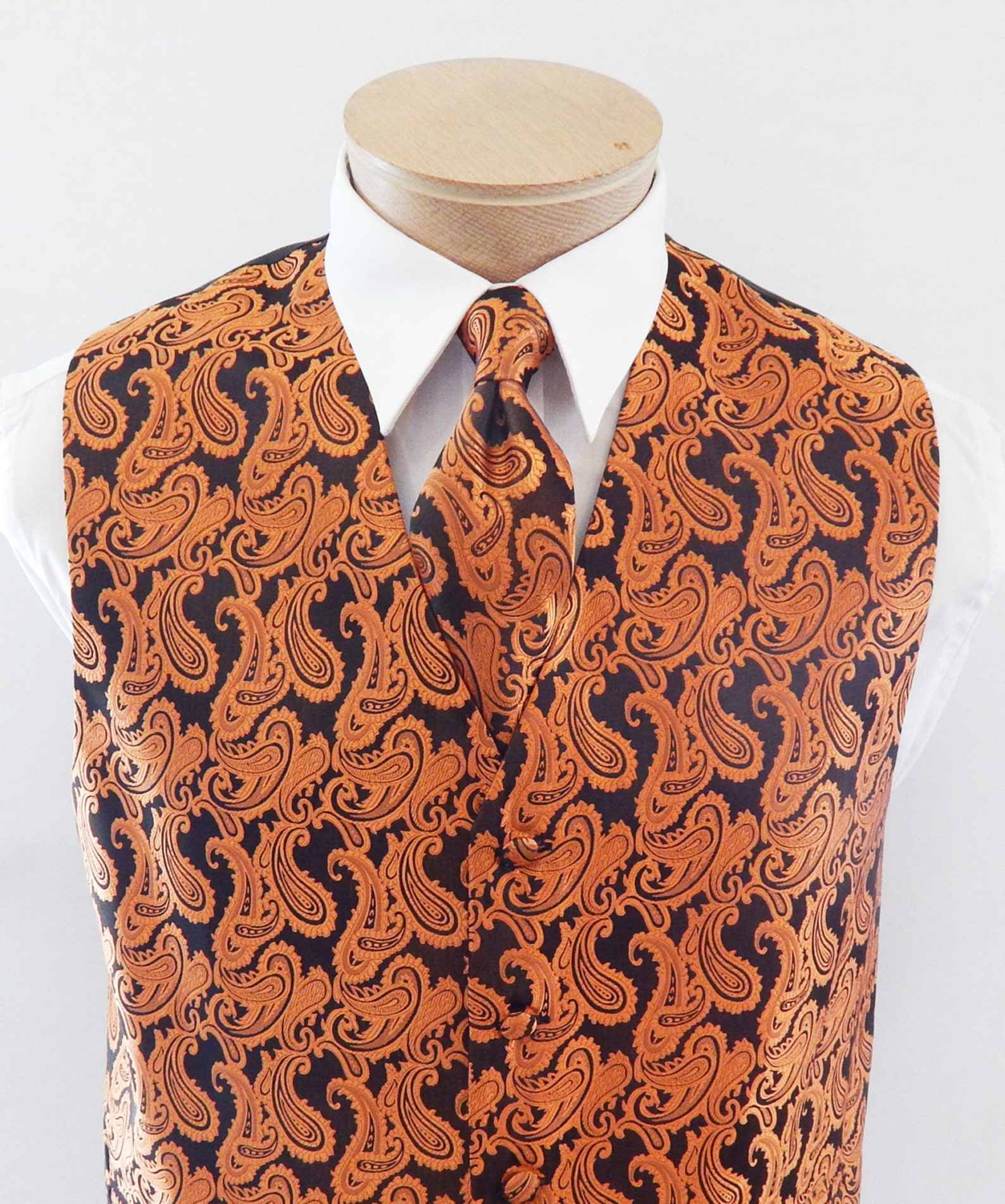 Mens Vest Copper On Black Tone On Tone Satin Paisley Vest Tie | Etsy