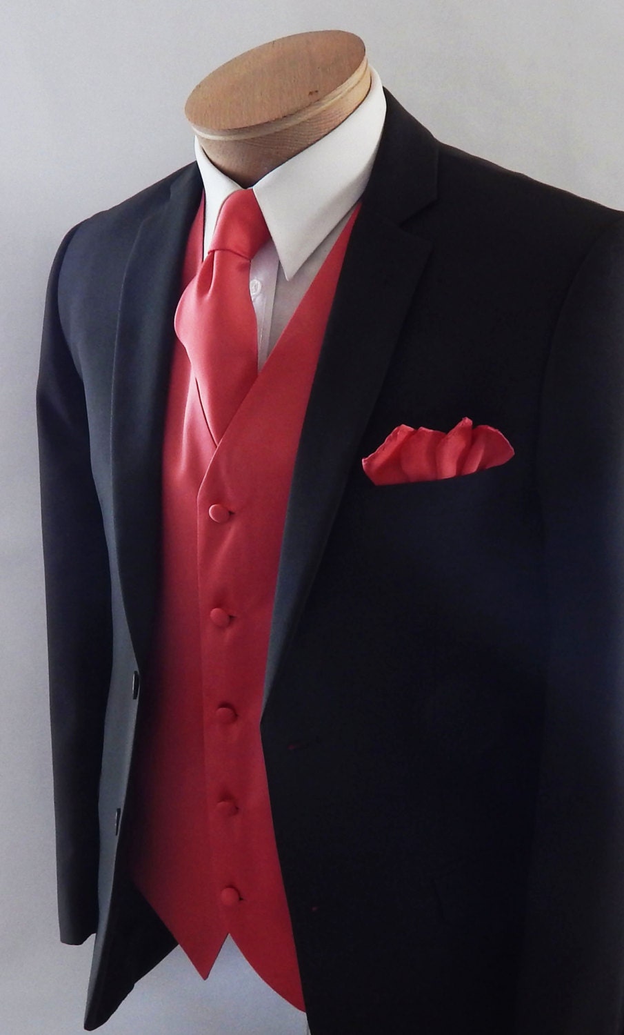 Mens Vest Coral Smooth Satin and Covered Buttons Vest Comes With ...