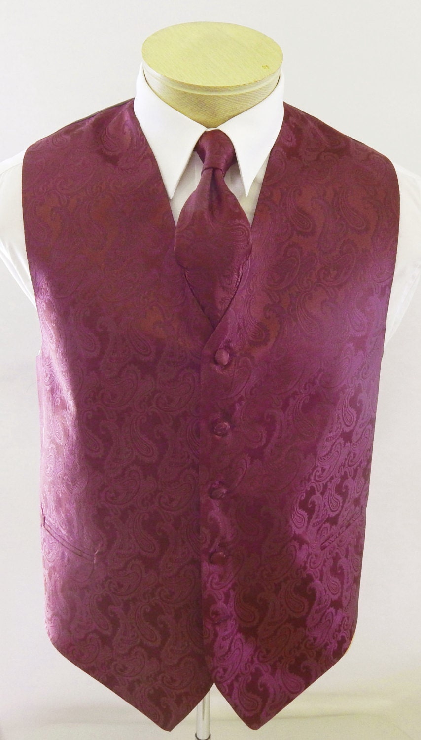 Mens Vest Eggplant Colored Tone on Tone Satin Paisley Vest Tie - Etsy