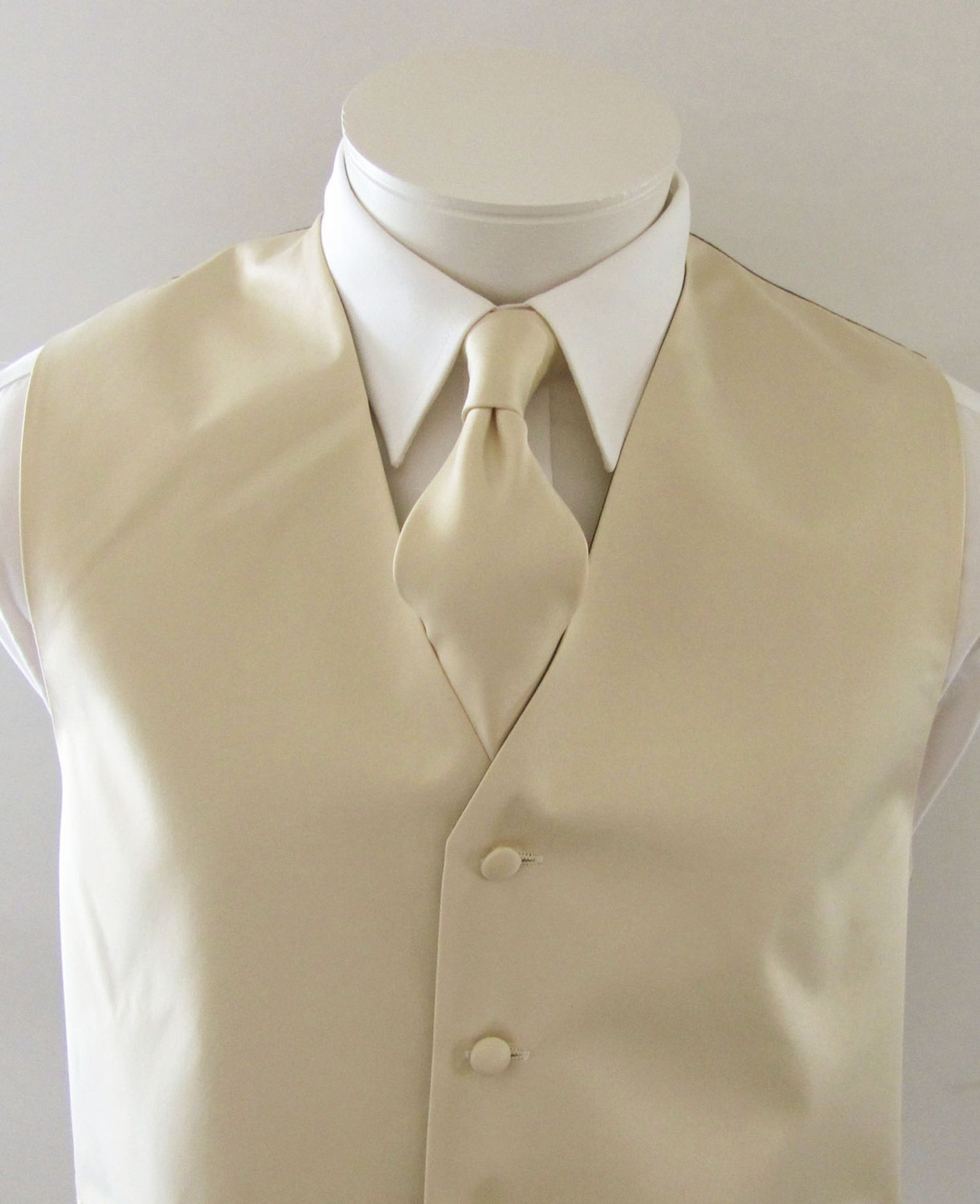 Mens Vest Champaigne Tan Smooth Satin and Material Covered Buttons ...