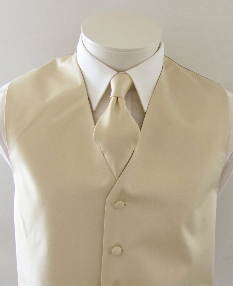 Mens Vest Champaigne Tan Smooth Satin and Material Covered Buttons ...