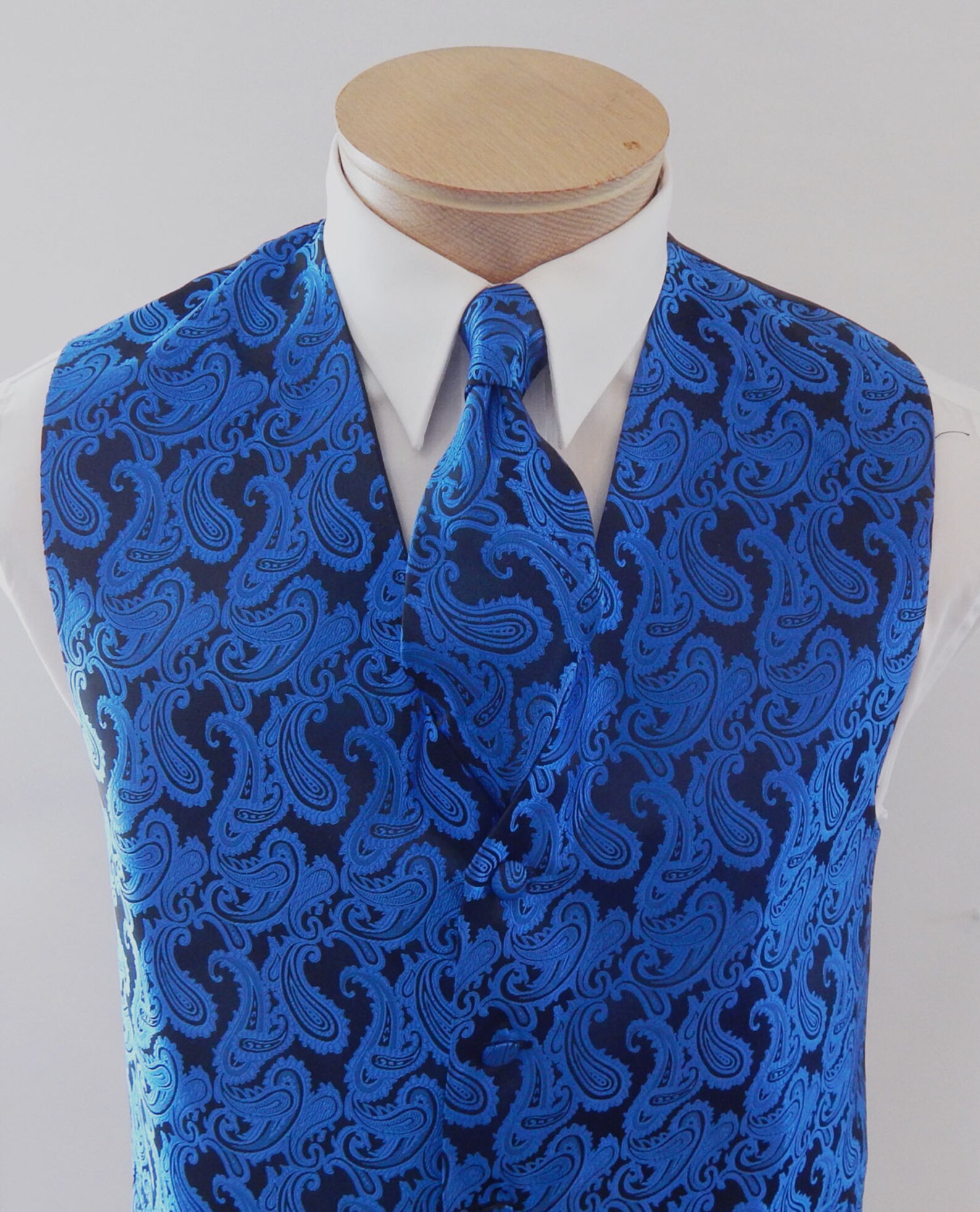 Mens Vest Royal Blue on Black Tone on Tone Satin Paisley Vest Tie and ...