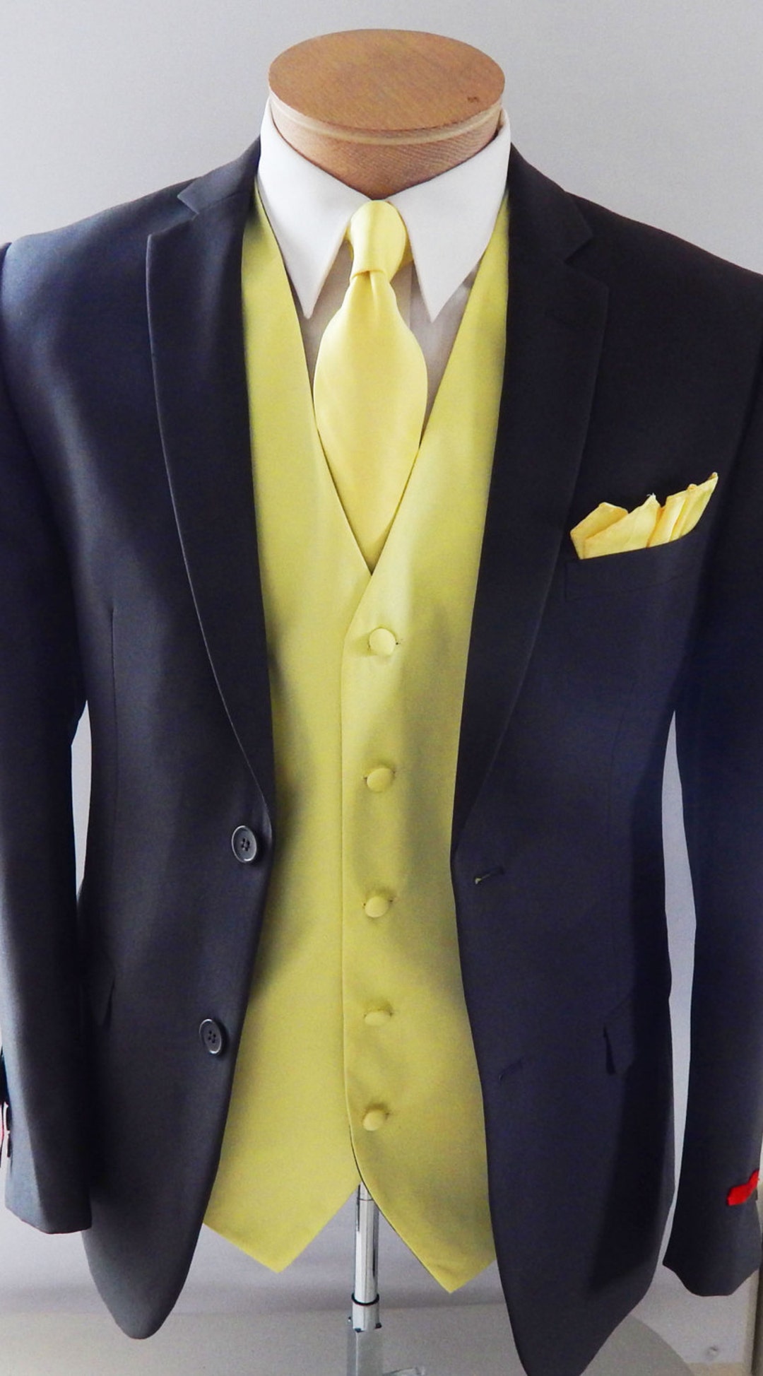 Mens Vest Light to Medium Yellow Smooth Satin Covered Buttons Vest ...