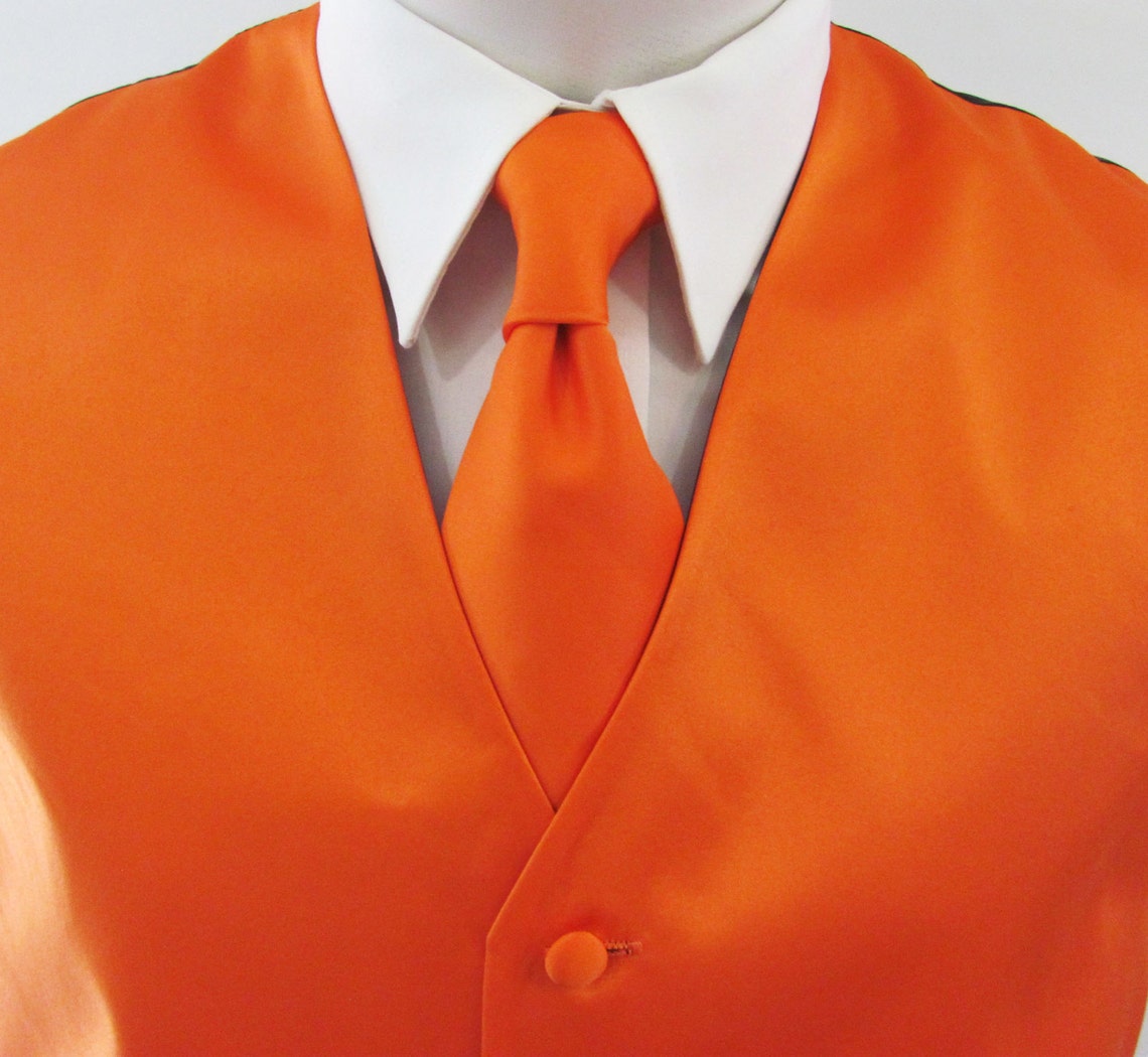 Mens Vest Orange With Covered Buttons Vest Comes With Matching Tie and ...