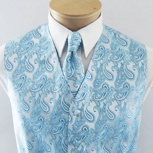 Mens Vest Bright Light to Medium Blue Tone on Tone Satin Paisley Vest ...