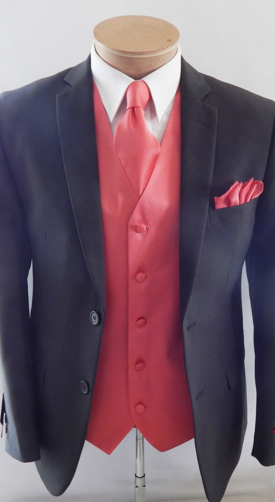 Mens Vest Coral Smooth Satin and Covered Buttons Vest Comes With ...