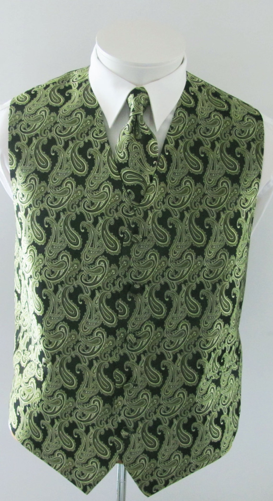 Mens Vest Olive Green on A Dark Forest Green Tone on Tone - Etsy