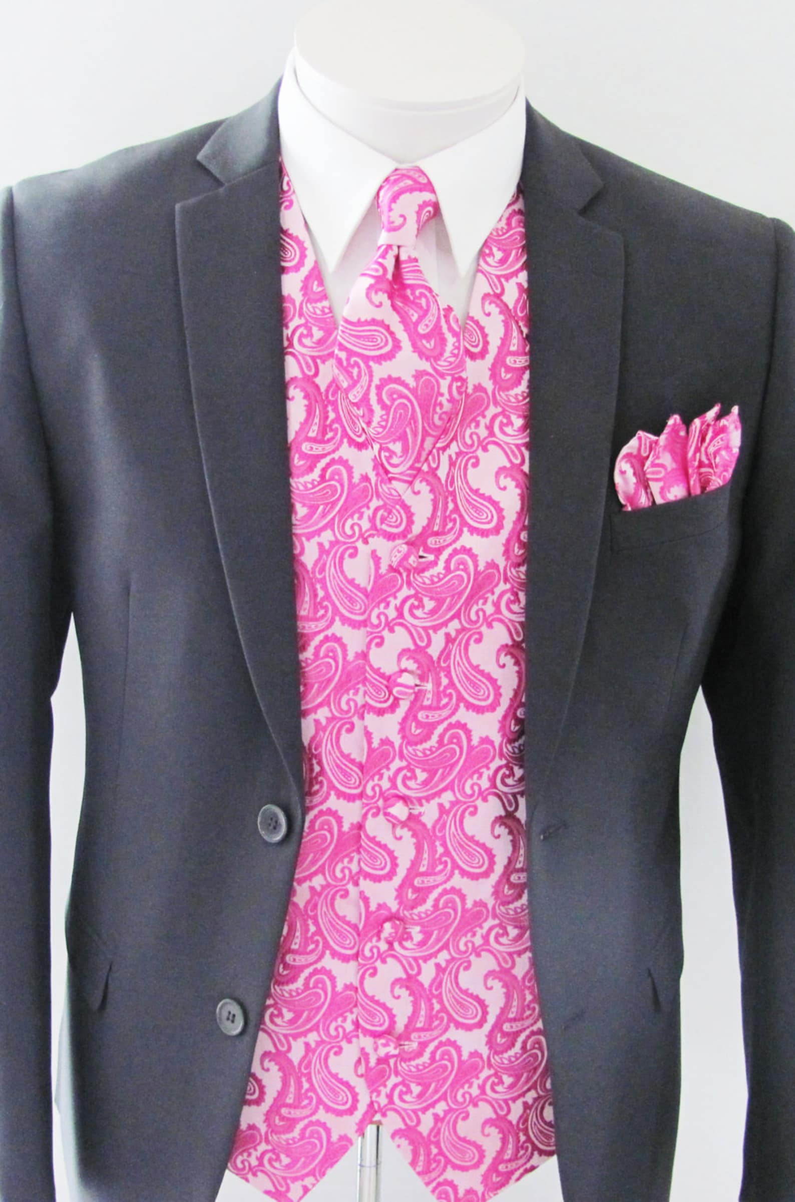 Mens Vest Hot Pink Rasberry Tone on Tone Satin Paisley Vest | Etsy