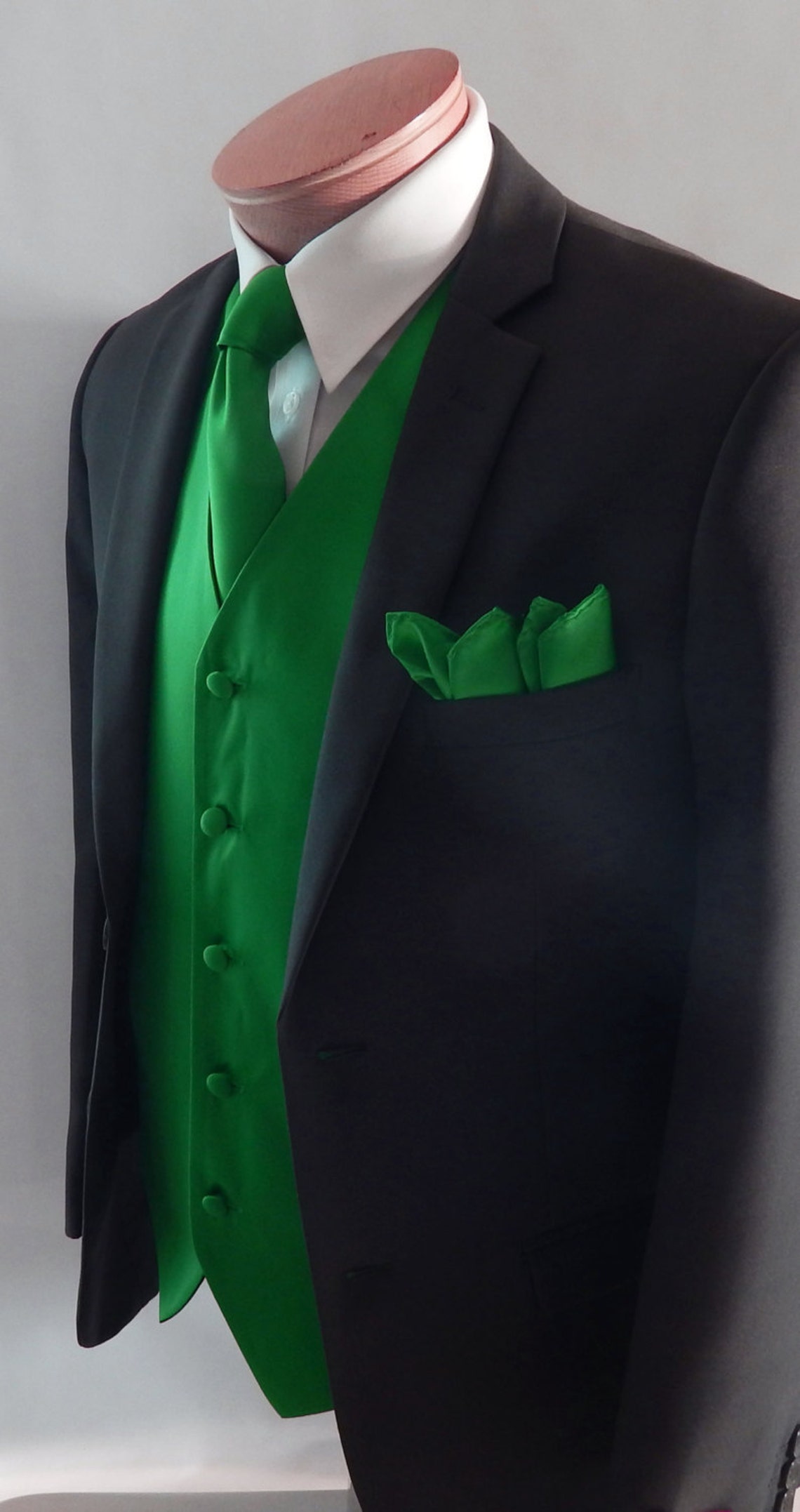 Mens Vest Kelly Green Smooth Satin With Covered Buttons Vest Comes and ...