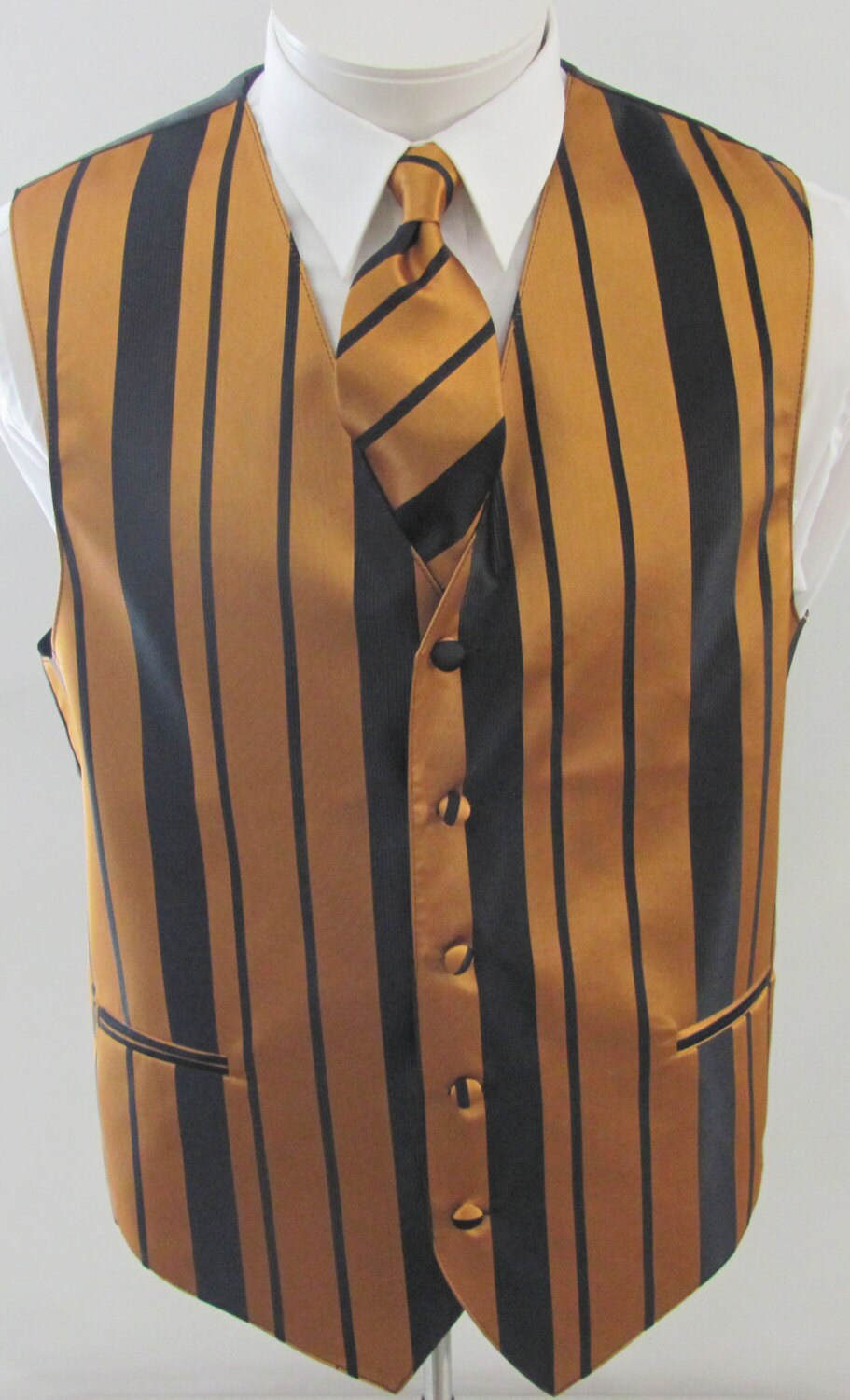 Mens Vest Mustard Gold Bold Stripes Full Back 2 Piece Vest and | Etsy