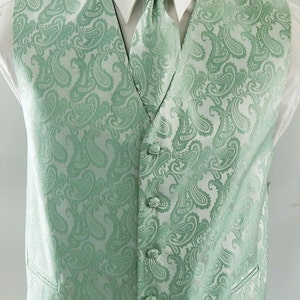 Mens Vest Dusty Shale Green Tone on Tone Satin Paisley Vest Tie and ...