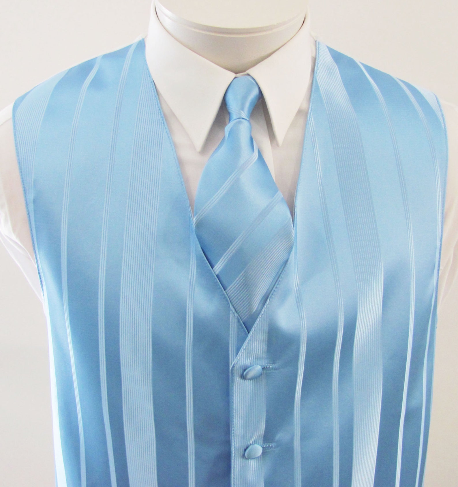 Mens Vest Light and Bright Light Blue Tone on Tone Stripes Full Back 2 ...
