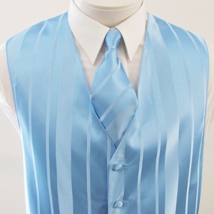 Mens Vest Light and Bright Light Blue Tone on Tone Stripes Full Back 2 ...