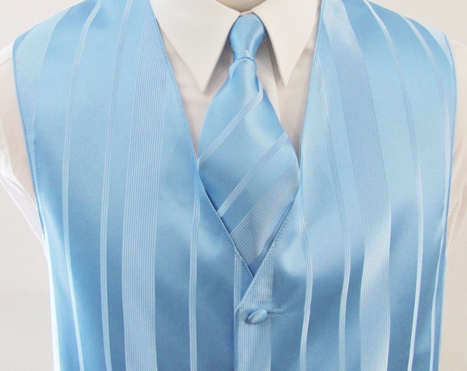 Mens Vest Light and Bright Light Blue Tone on Tone Stripes Full Back 2 ...