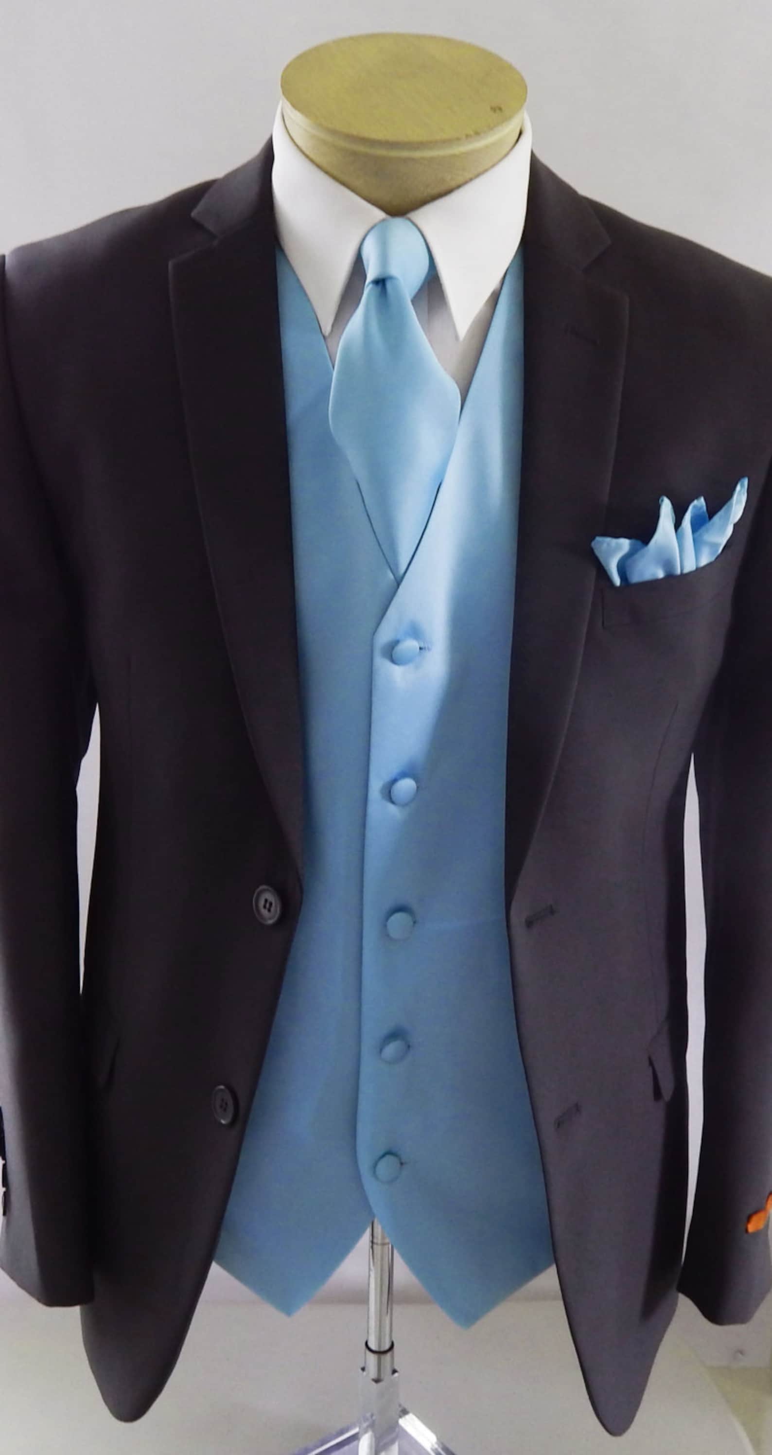 Mens Vest Light Blue Smooth Satin and Covered Buttons Vest Comes With ...
