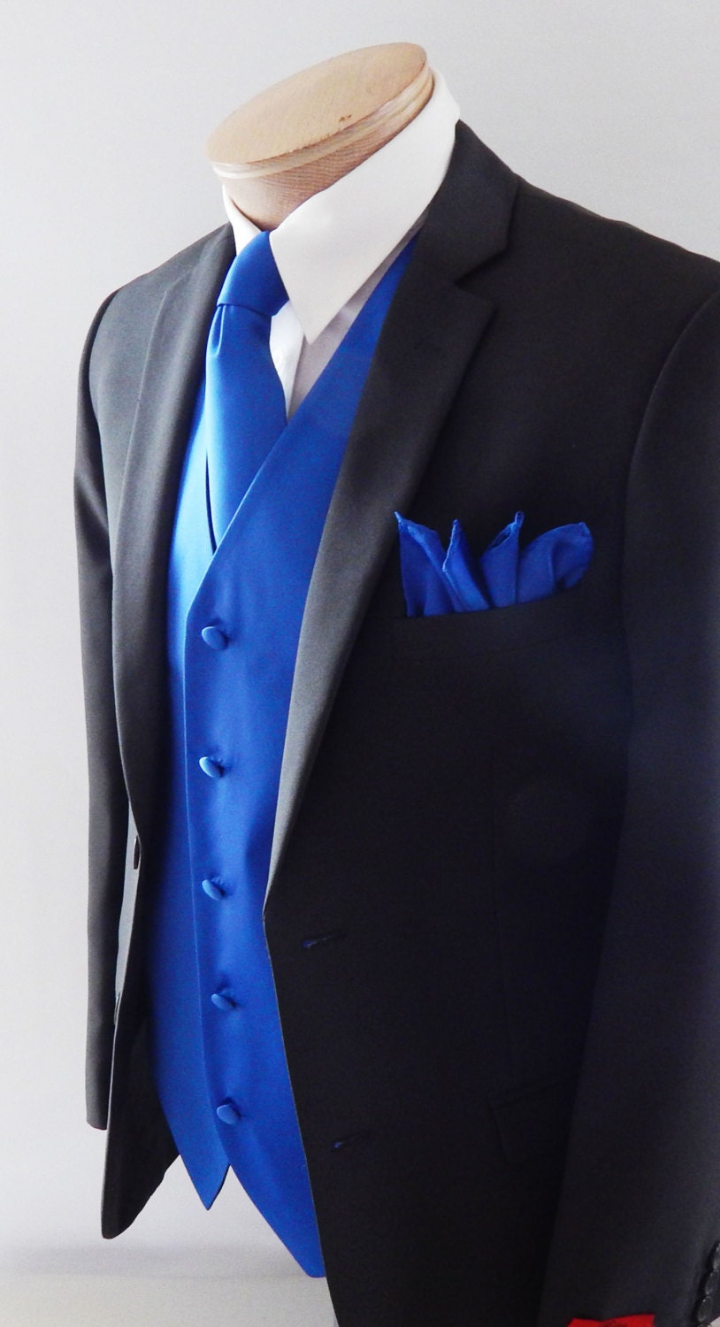 Mens Vest Royal Blue Smooth Satin and Covered Buttons Vest - Etsy