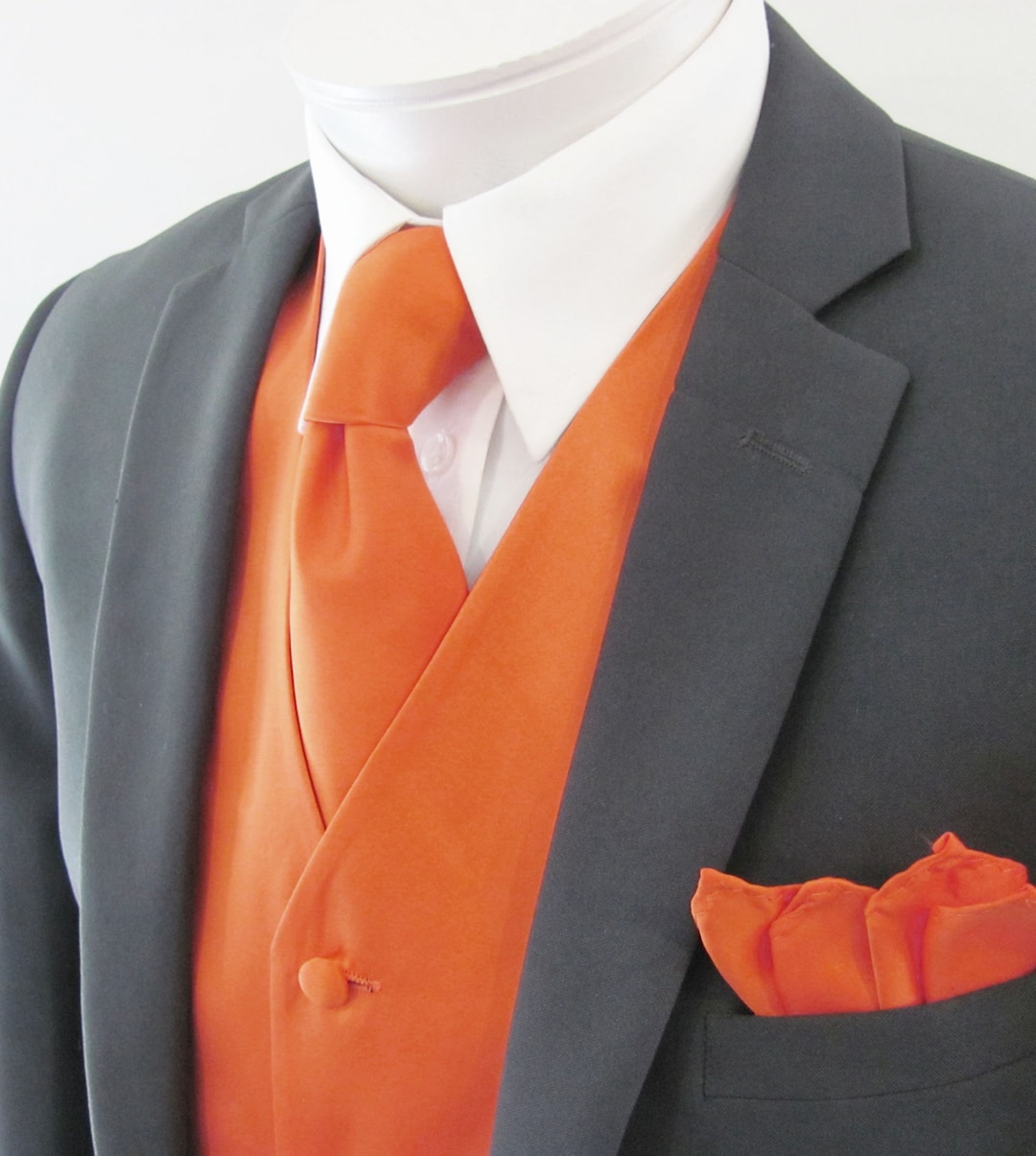 Mens Vest Orange With Covered Buttons Vest Comes With Matching Tie and ...