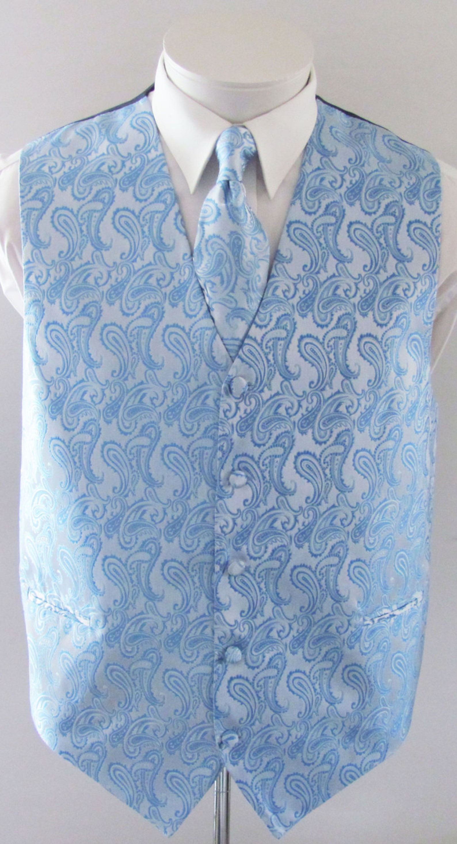 Mens Vest Light Blue Sky Blue Pale Blue Tone on Tone Satin Paisley Mans ...