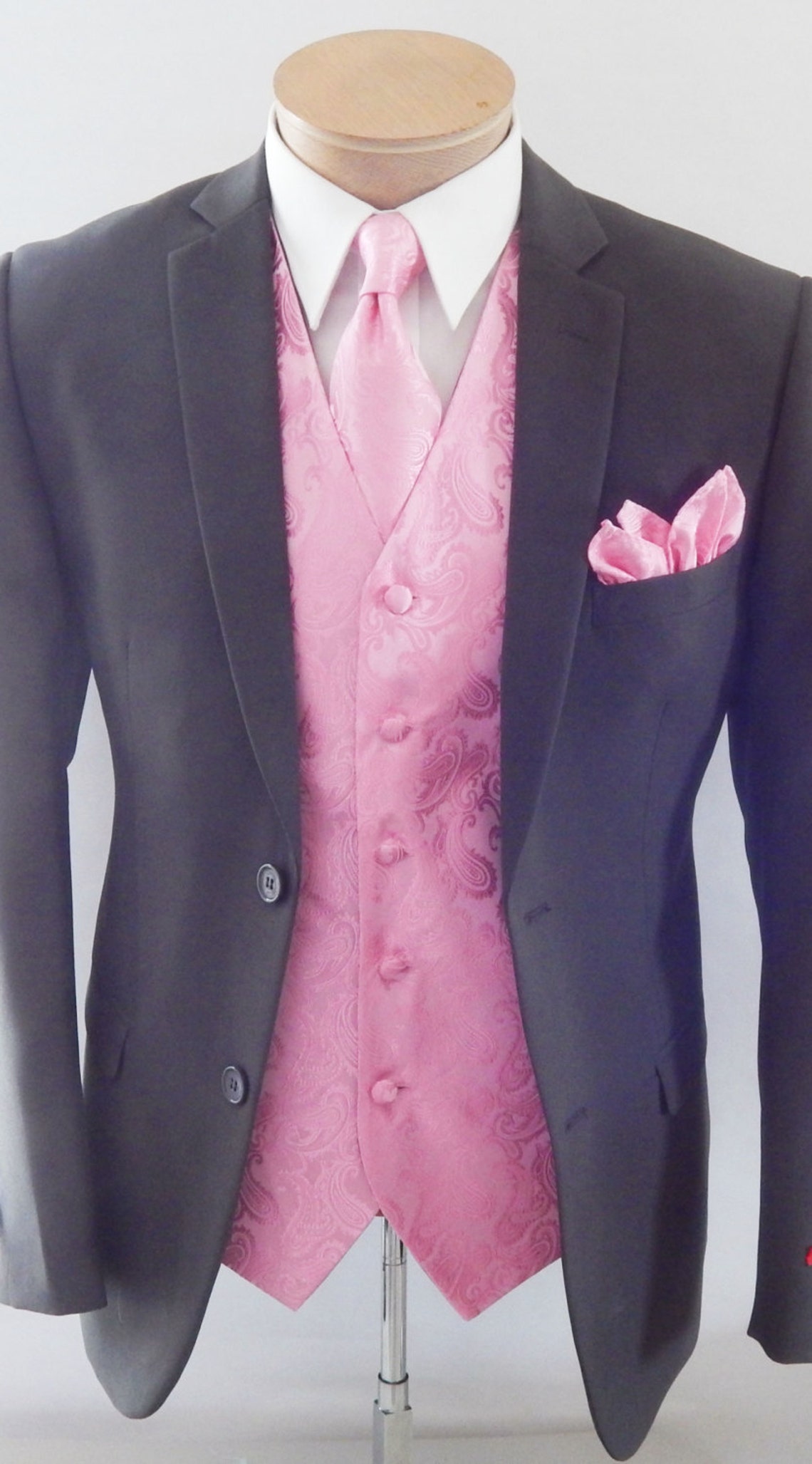 Mens Vest Medium Pink Tone on Tone Satin Paisley Vest Tie and - Etsy