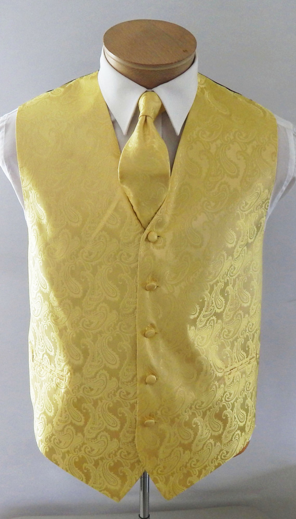 Mens Vest Golden Yellow Tone on Tone Satin Paisley Vest Tie - Etsy