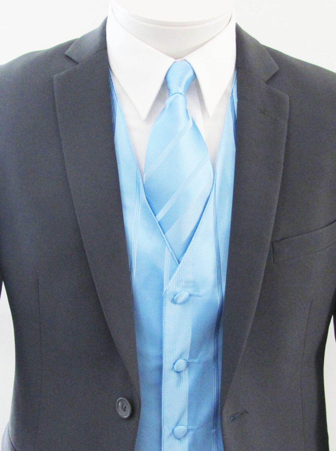 Mens Vest Light and Bright Light Blue Tone on Tone Stripes Full Back 2 ...