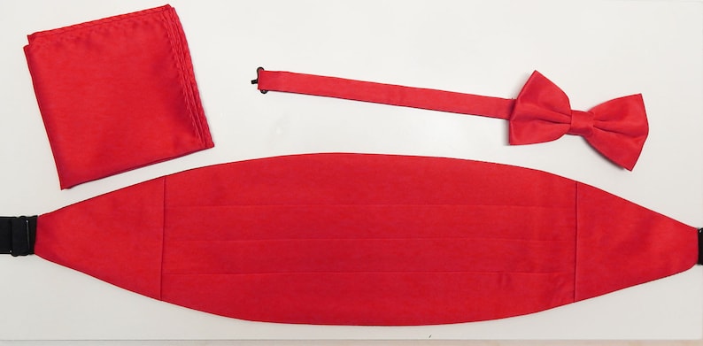 Mens Red Satin Cummerbund Set Adjustable Belt and Tie With - Etsy