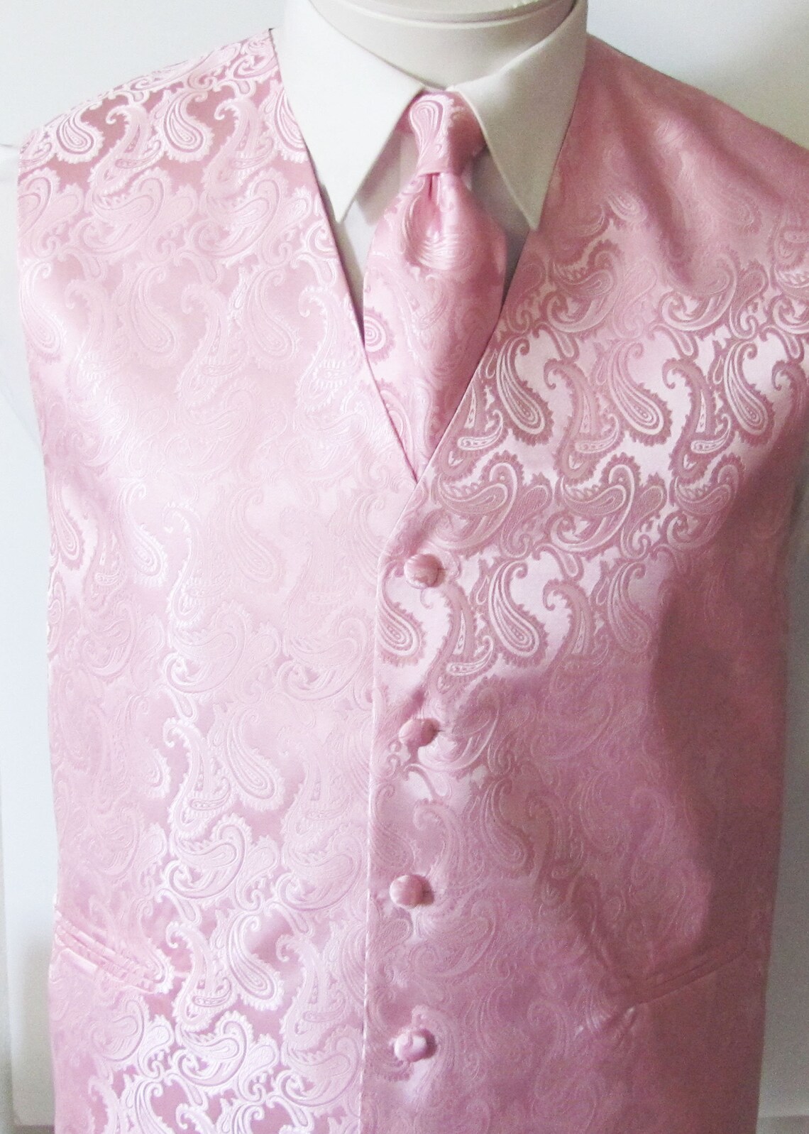 Mens Vest Soft Pink Tone on Tone Satin Paisley Vest Tie and | Etsy