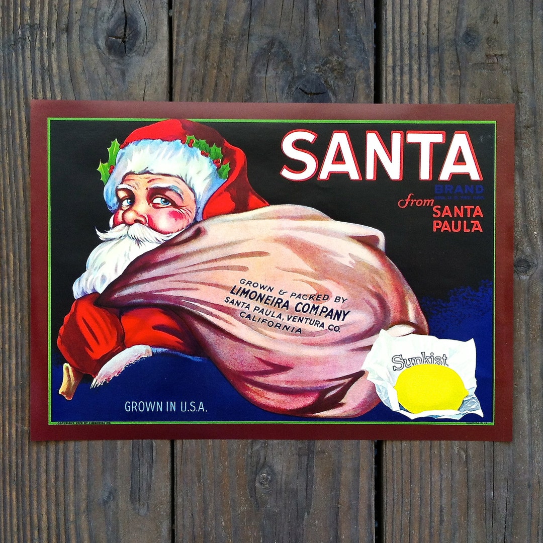 Vintage 1928 Original SANTA CLAUS Lemon Citrus Fruit Box Crate SUNKIST ...