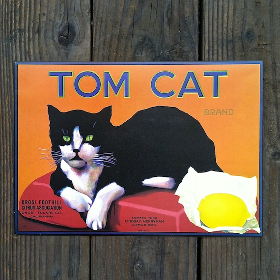 3 Original TOM CAT Citrus Crate Box Labels 1970s Reproduction - Etsy