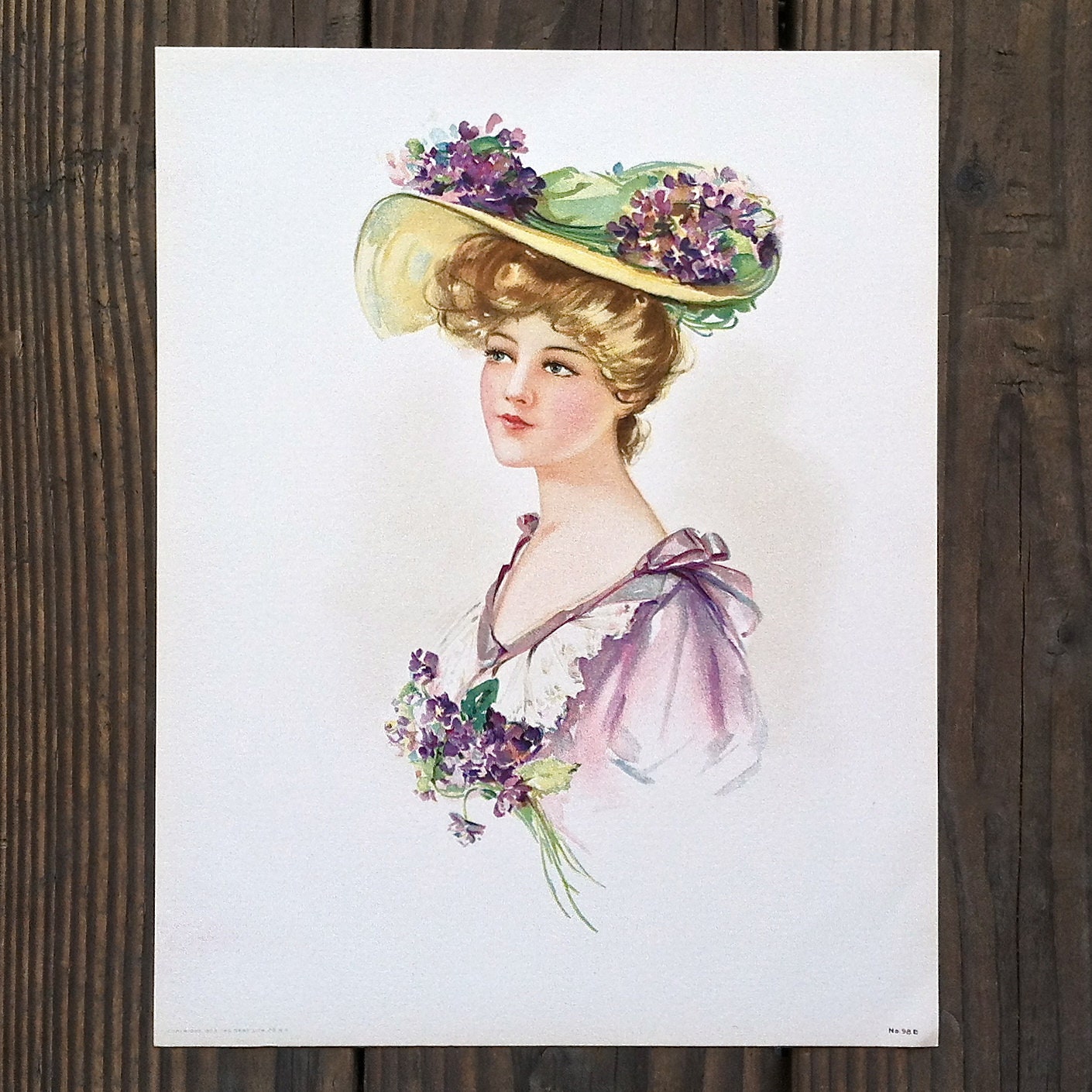 5 Diff 1908 Vintage EASTER HAT LADIES Collection Victorian Lithograph ...