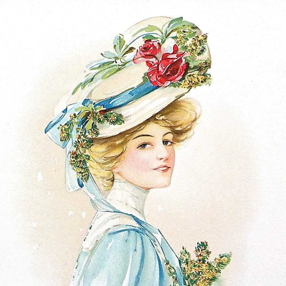 5 Diff 1908 Vintage EASTER HAT LADIES Collection Victorian Lithograph ...