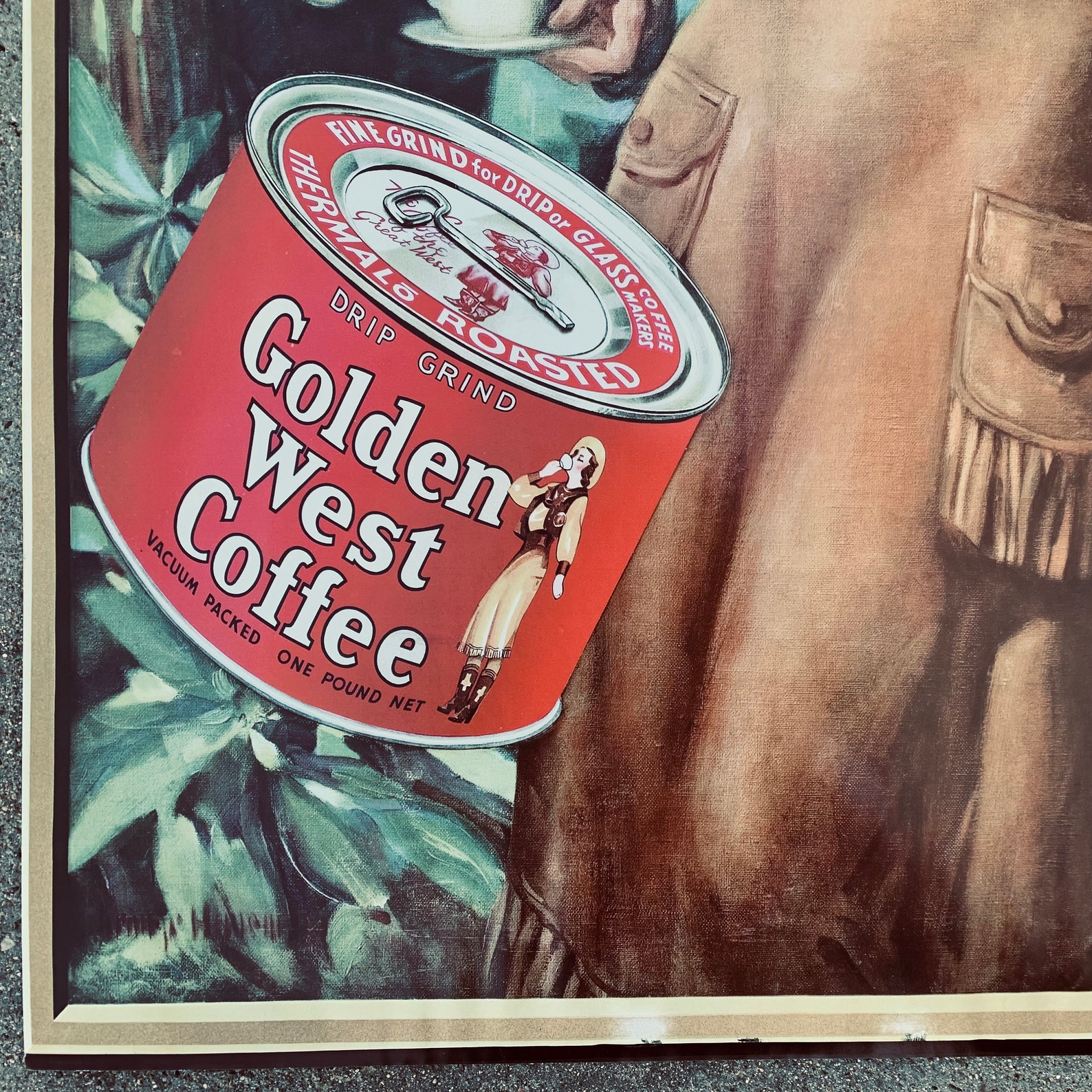 Large GOLDEN WEST COFFEE Cowgirl Advertising Poster Large Wall Art ...