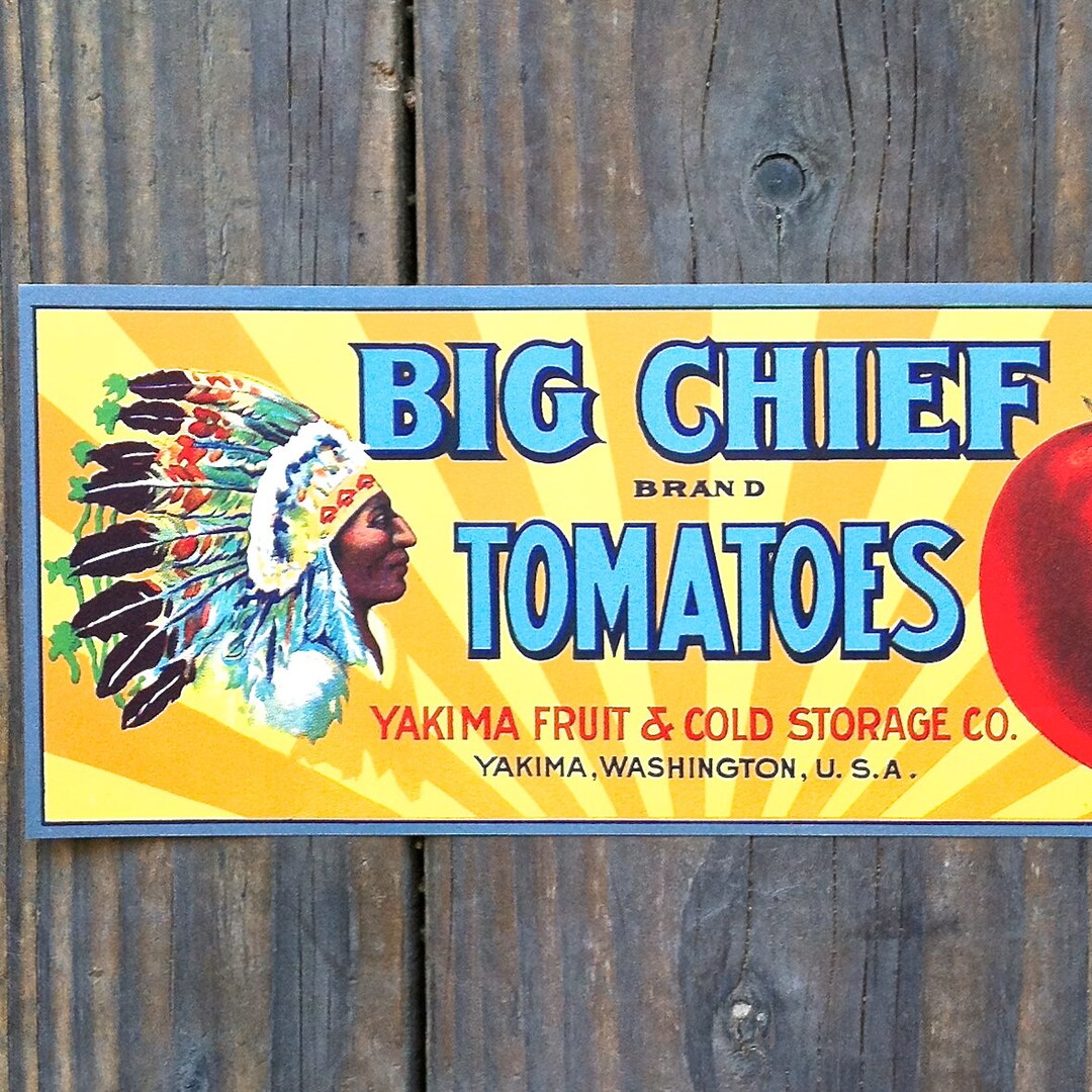 Vintage Original Old BIG CHIEF TOMATOES Can Label Unused 1920s Stone ...