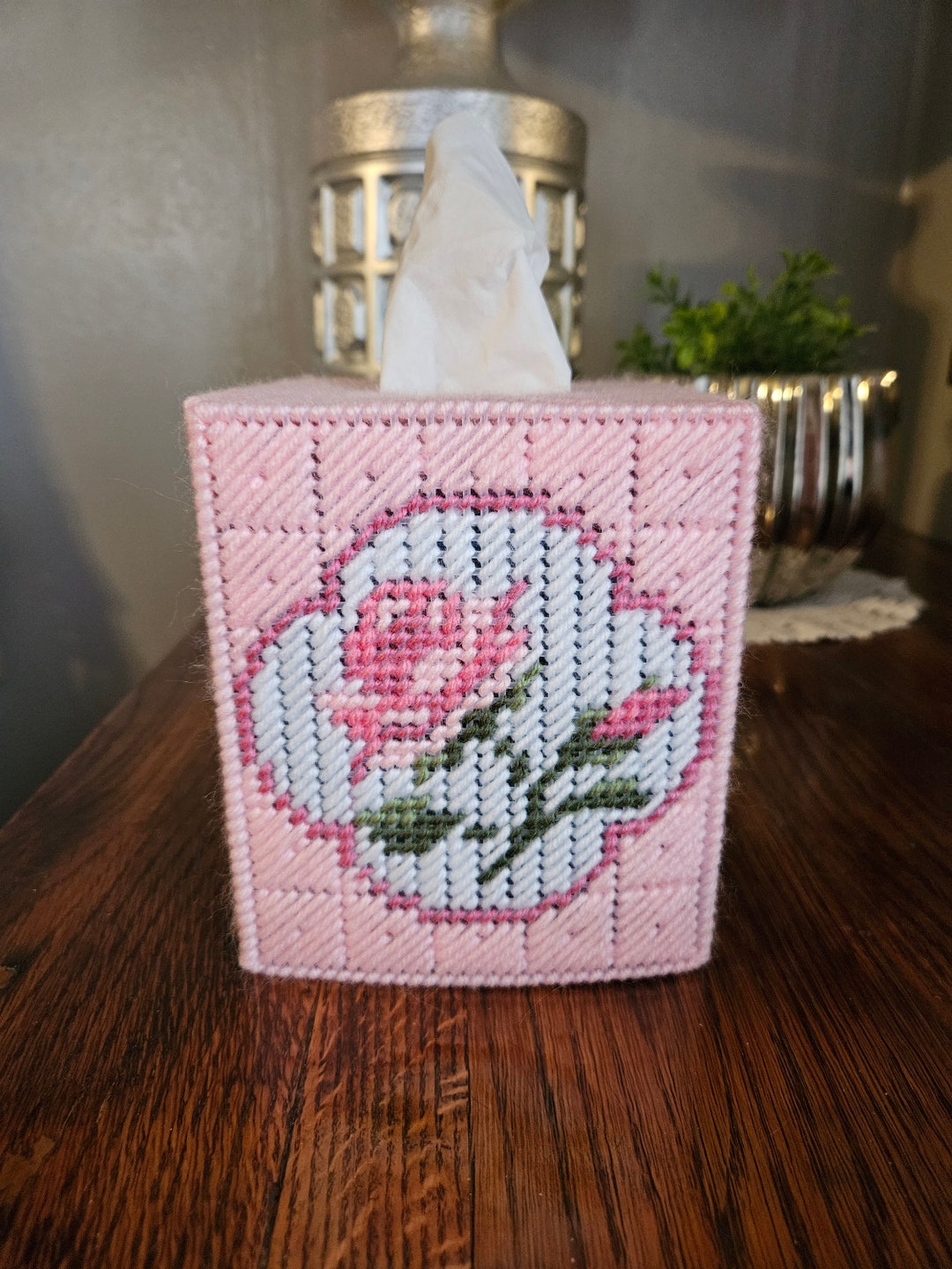 Pink Rose Tissue Box Cover - Etsy