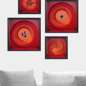Wall Art Set of 4 - Modern Abstract String Art in Red - Minimalist ...