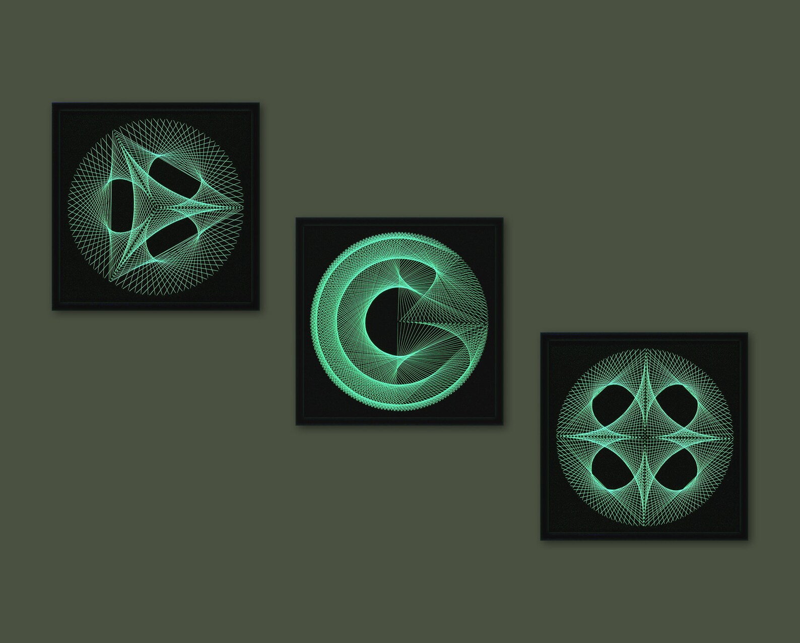 Neon Wall Art Green Abstract String Art Framed Glow in the | Etsy