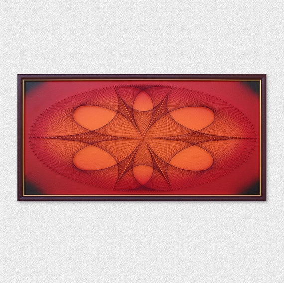 String Art Red Abstract Geometric Wall Art Boho Framed | Etsy