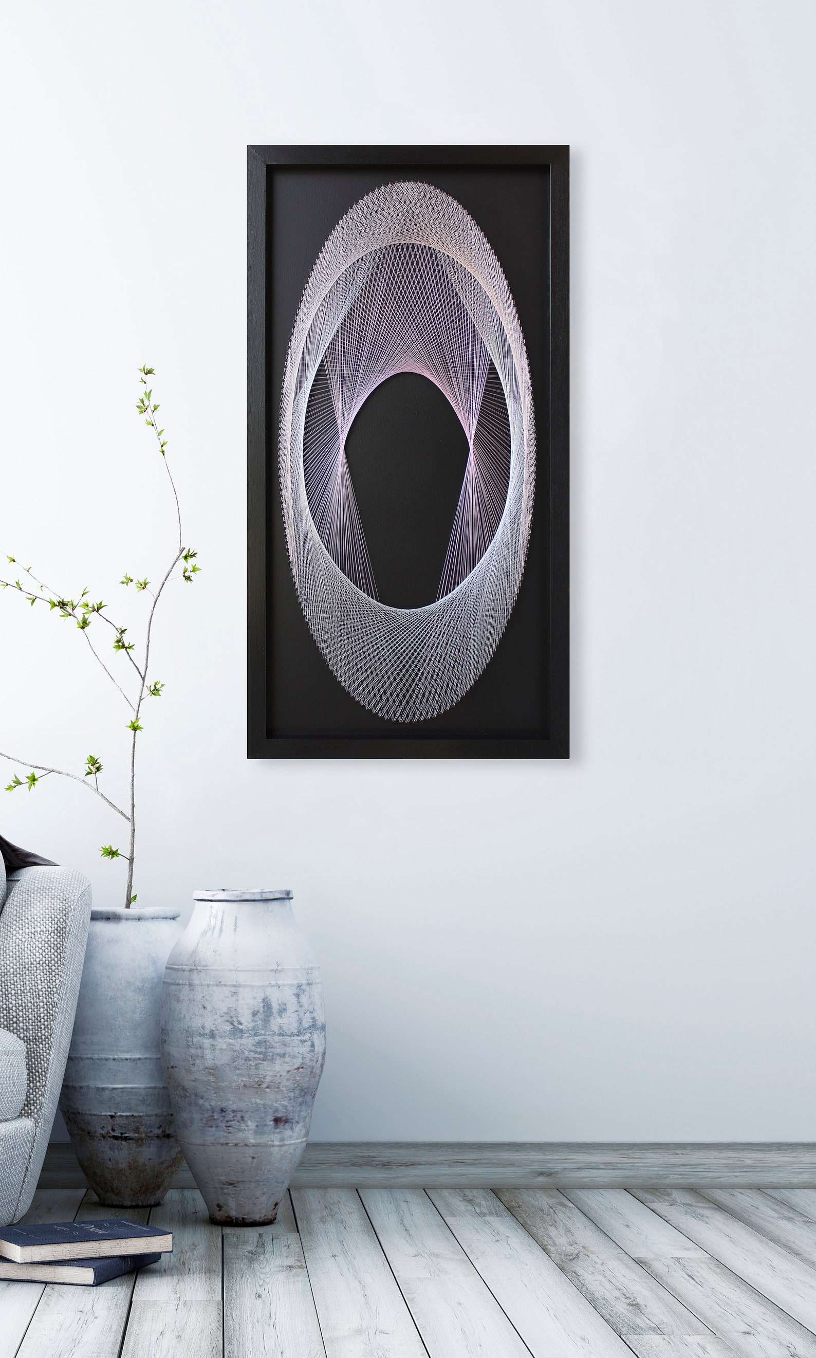 Geometric String Art in Black Abstract Wall Art for Living - Etsy