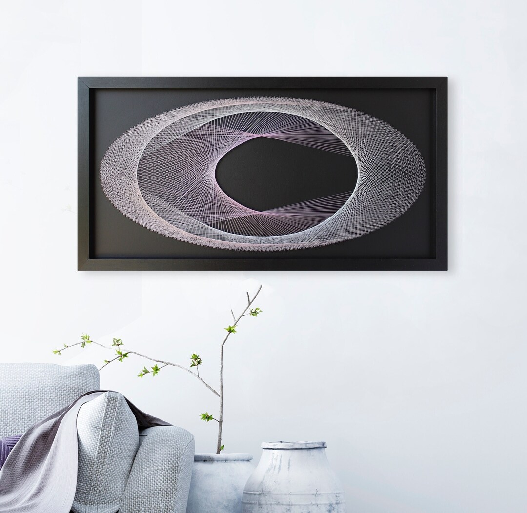 Geometric String Art in Black - Abstract Wall Art for Living Room ...