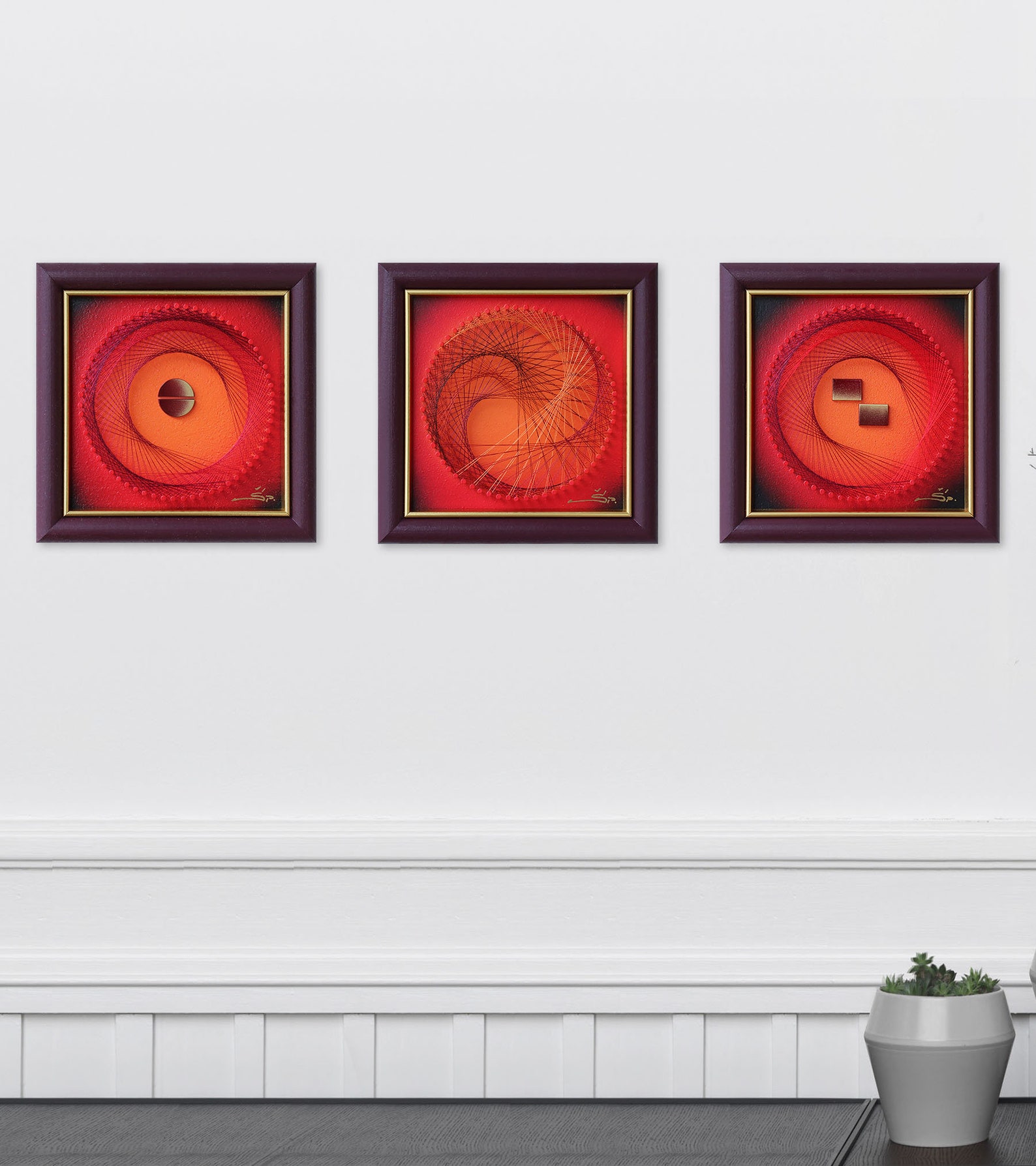 Modern String Art Set in Red Framed Art Abstract Geometric | Etsy