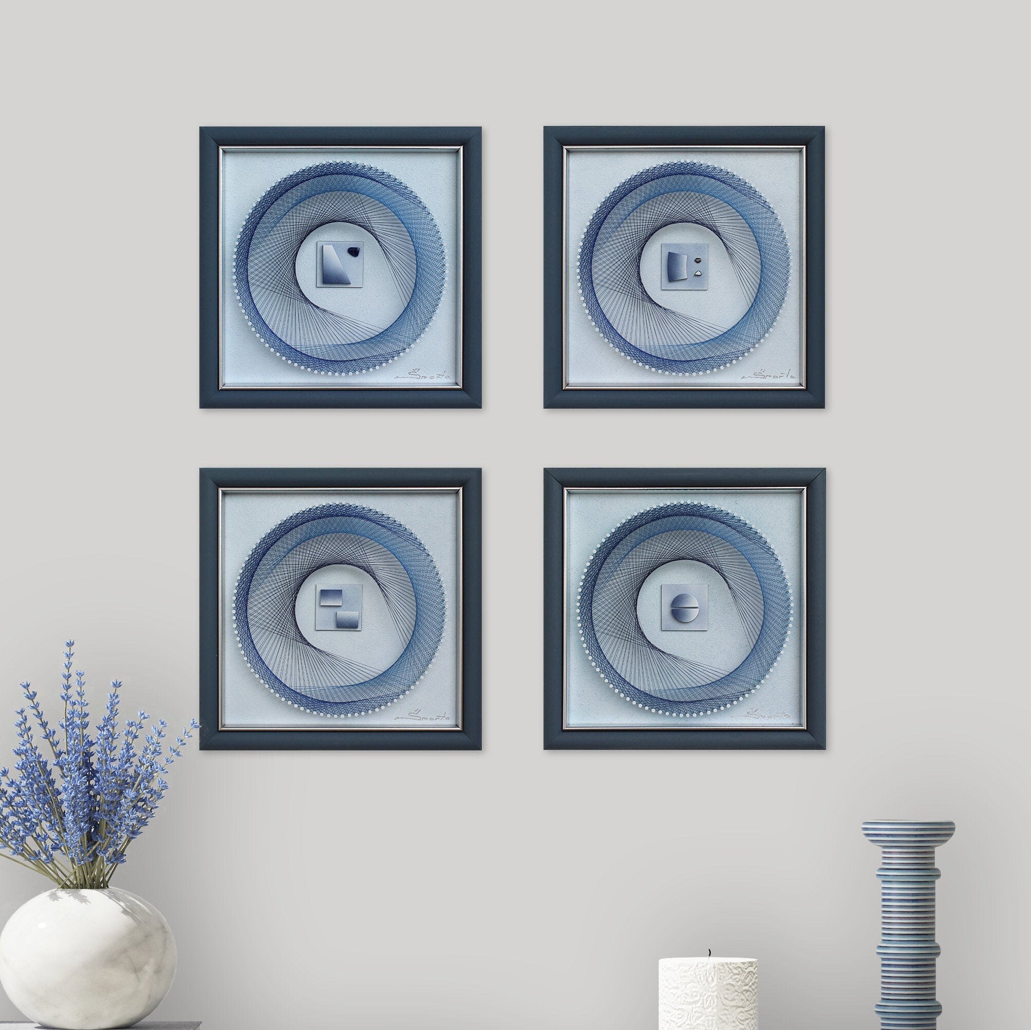 String Art Set of 4 in Light Blue Coastal Wall Art With | Etsy