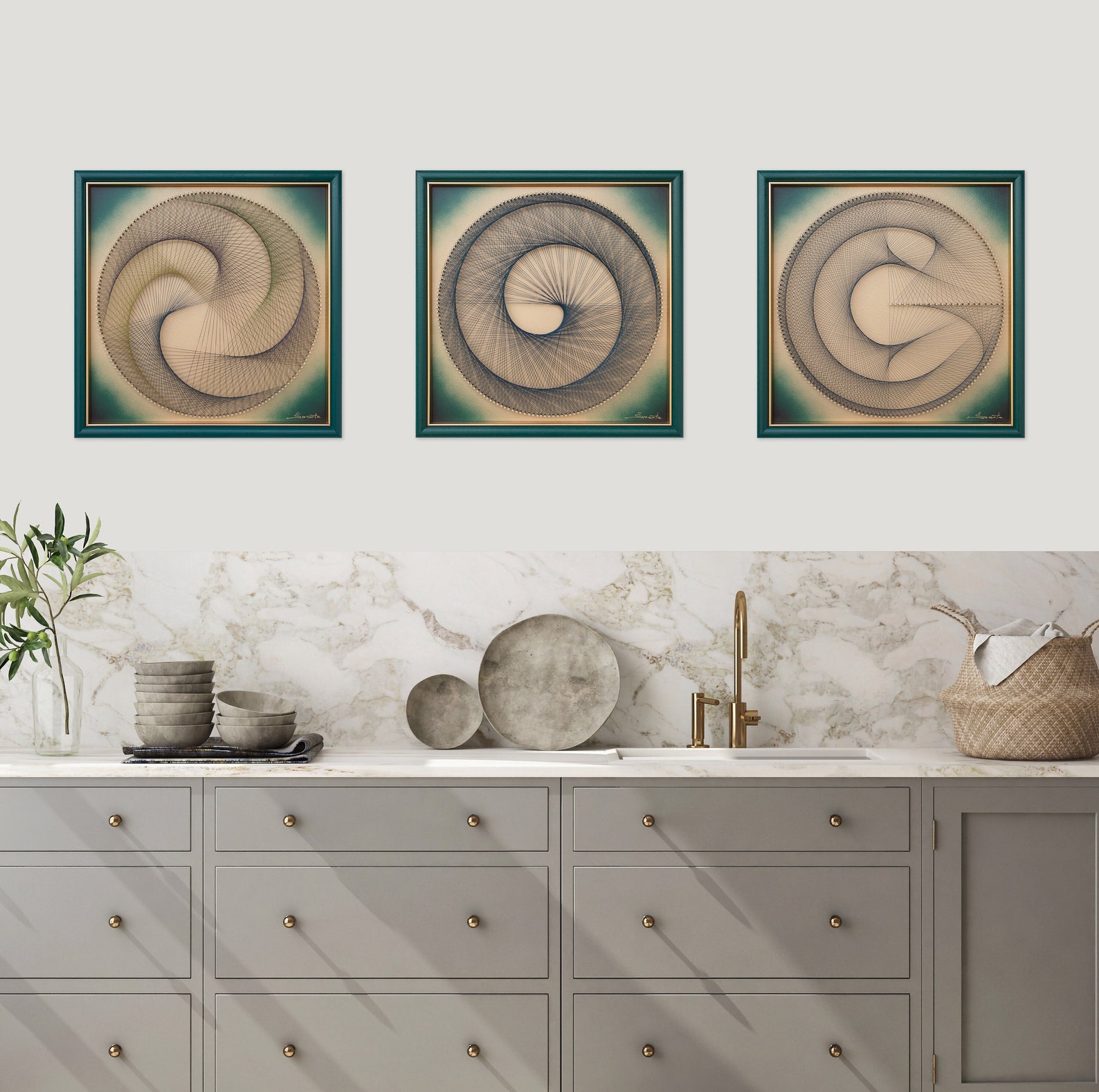 String Art in Gold-green Geometric Wall Decor for Living - Etsy