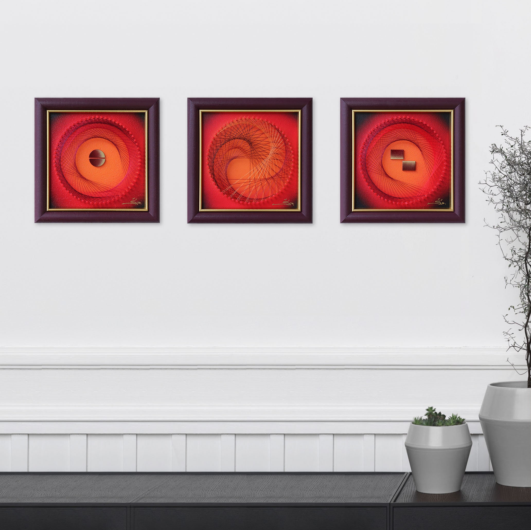 Modern String Art Set in Red Framed Art Abstract Geometry | Etsy